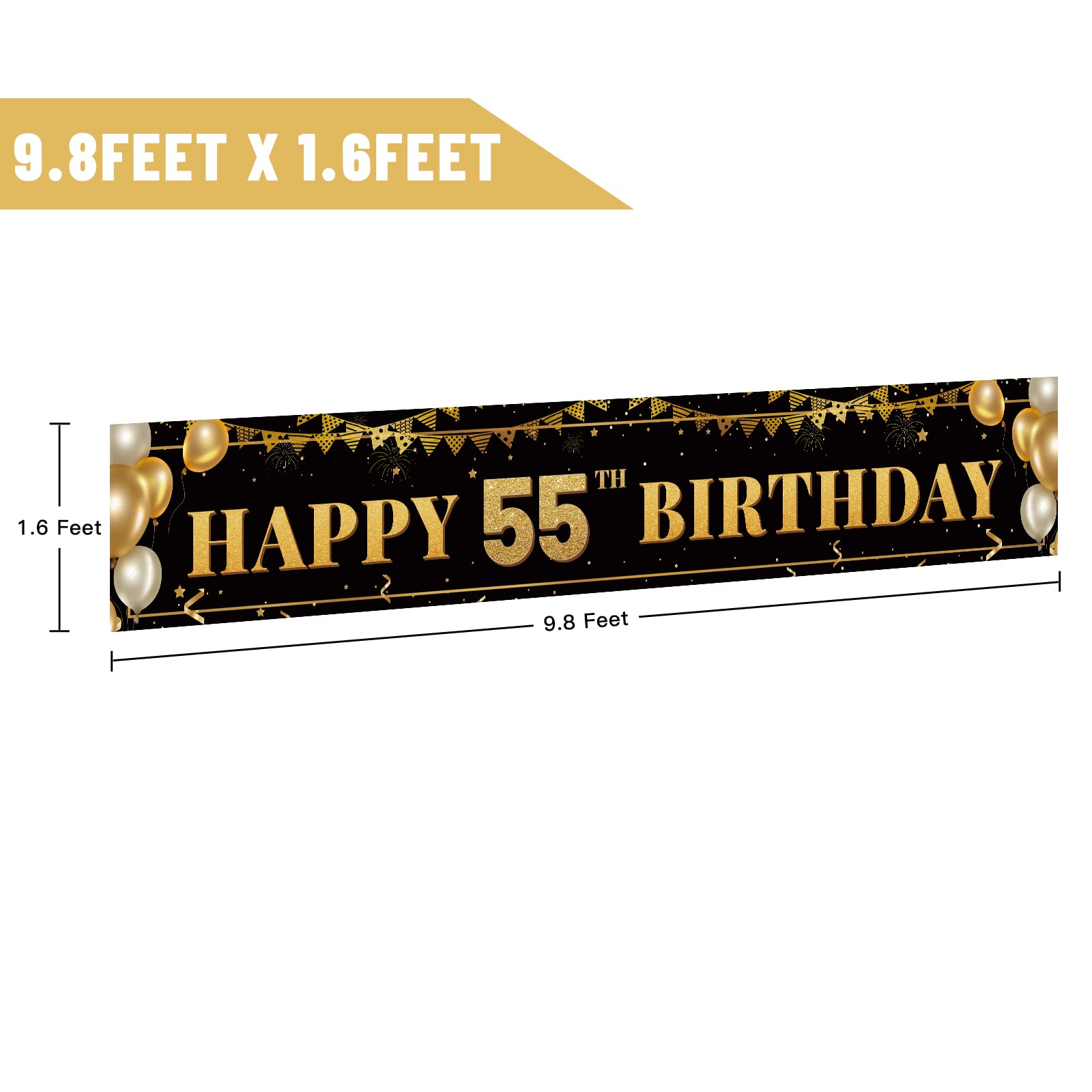 Snapklik.com : Large Happy 55th Birthday Decoration Banner, Black And ...