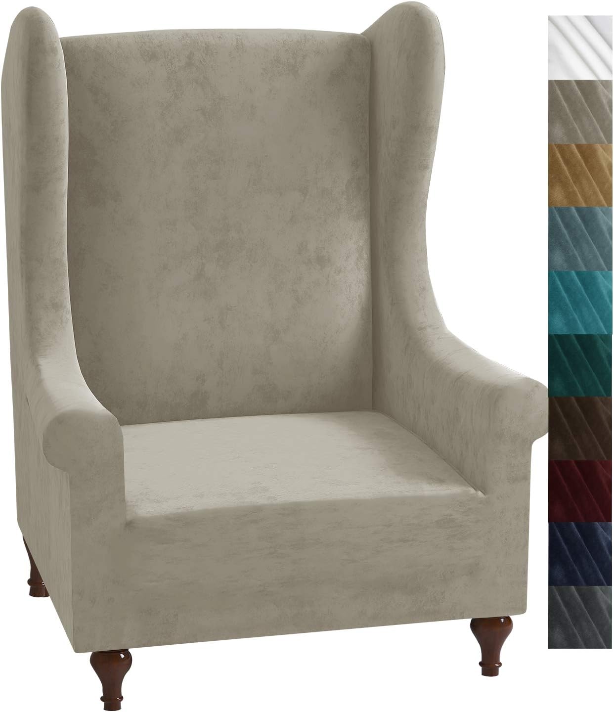 Amazon.com: MAXIJIN Stretch Velvet Wingback Chair Slipcover 1-Piece ...