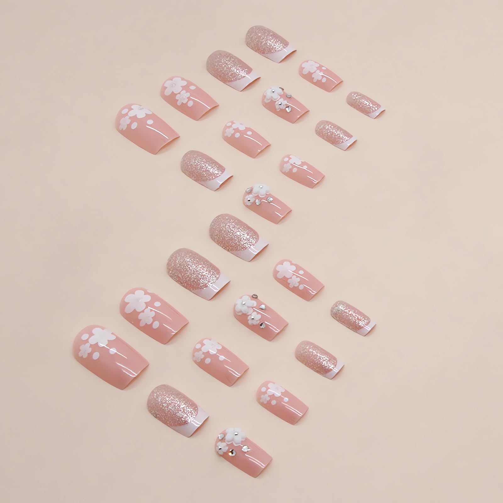 Snapklik.com : SINSEN Pink Press On Nails Medium - French Tip Press On ...