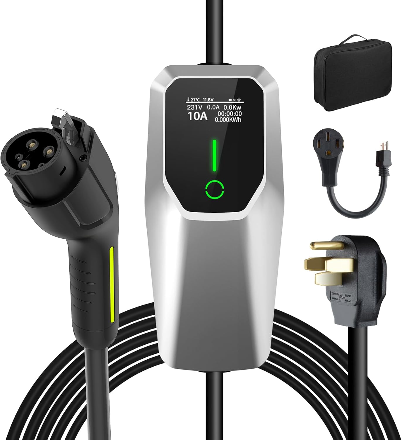 Portable Level 1 and Level 2 EV Charger 240V 32A (7.68kw) with 26ft ...