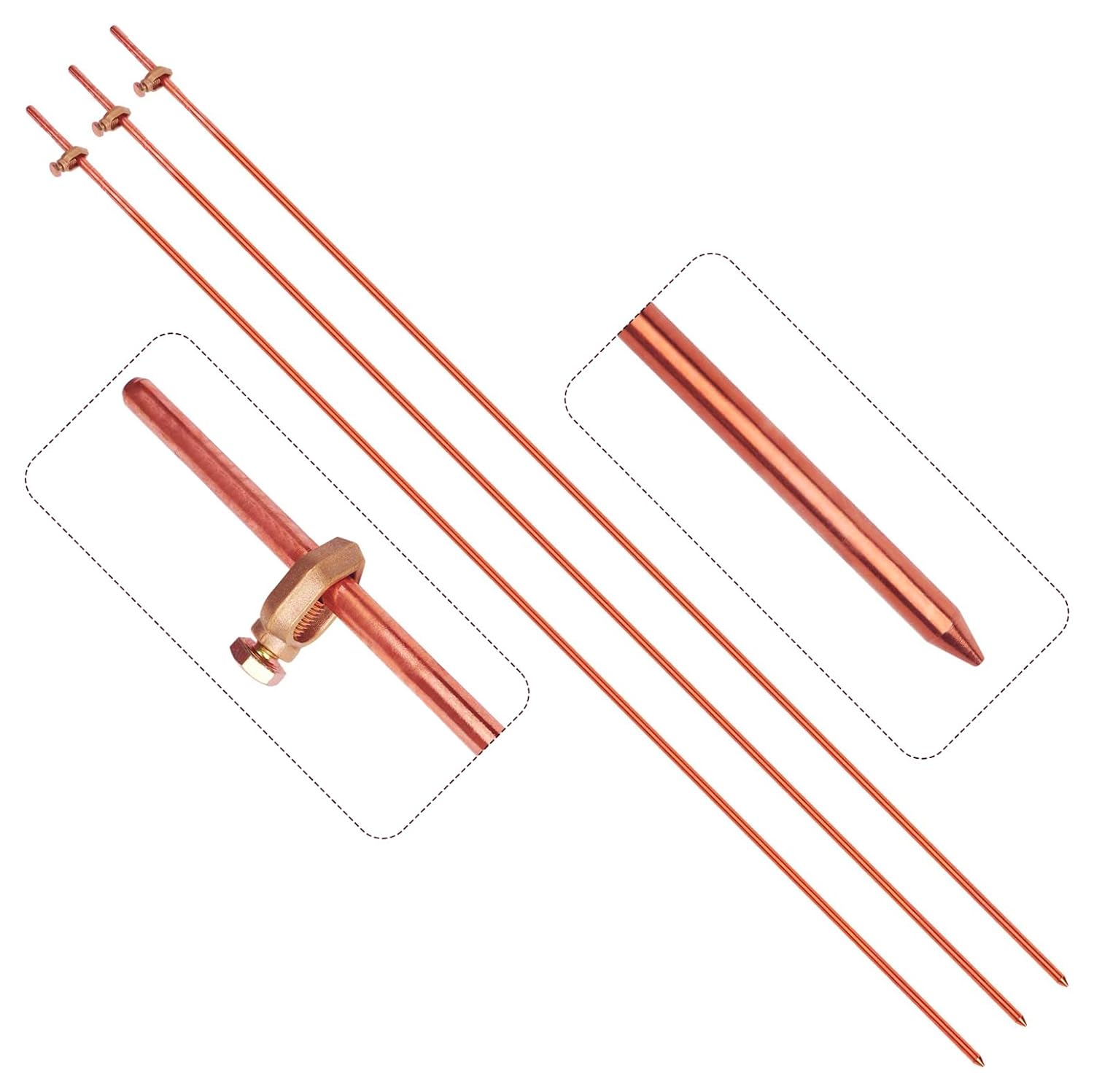 MOKIKUBA 3 Pcs Grounding Rod with Copper Ground Rod Clamp 4ft ...