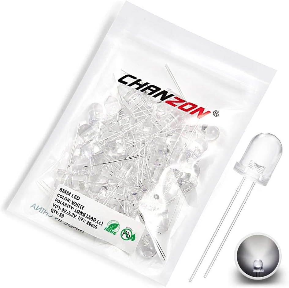 Amazon.com: CHANZON 50 pcs 8mm White LED Diode Lights (Straw Hat Clear ...