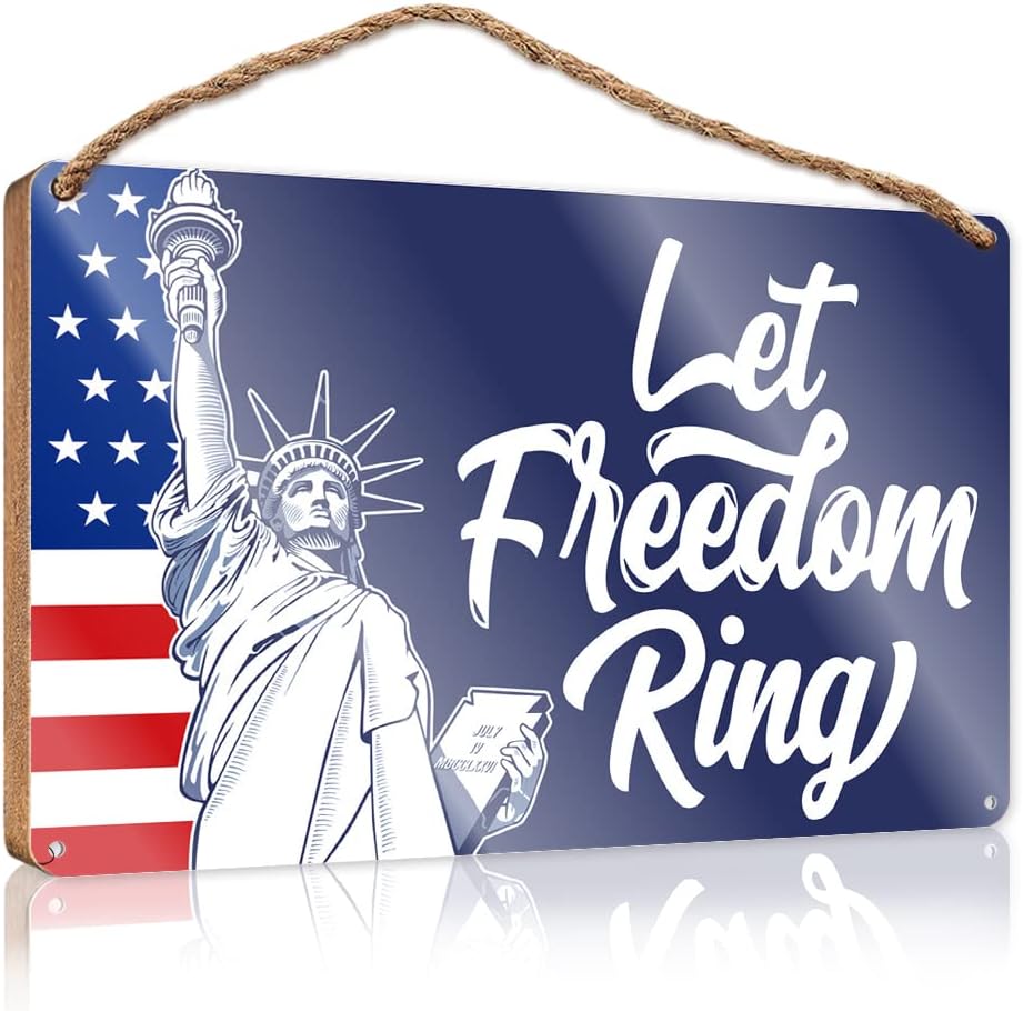 Amazon.com: Tin Sign Wall Decor Let Freedom Ring Wooden Sign Office ...