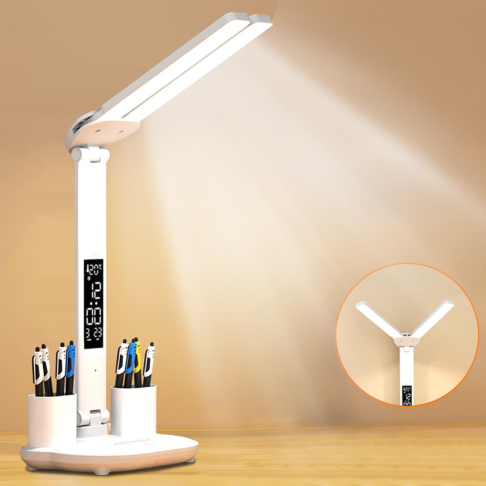 GuDoQi Lámpara Escritorio LED con Reloj, Cabeza Doble Flexo LED ...