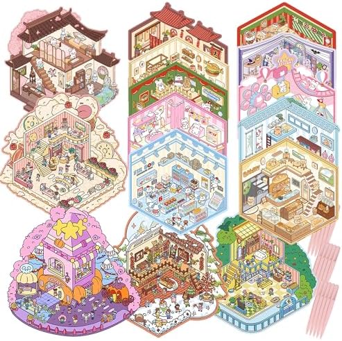 Amazon.com: 4Sets 3D Sticker Scene, Fun DIY 3D House Stickers ...