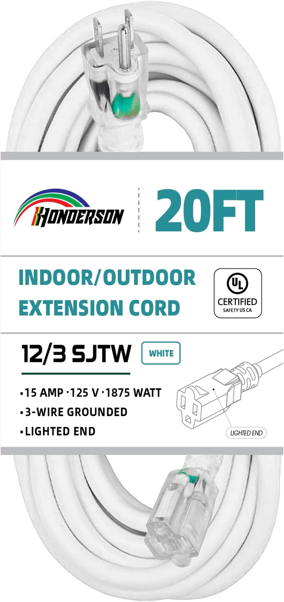 Amazon.com: HONDERSON 20FT 12/3 Lighted Outdoor Extension Cord - 12 ...