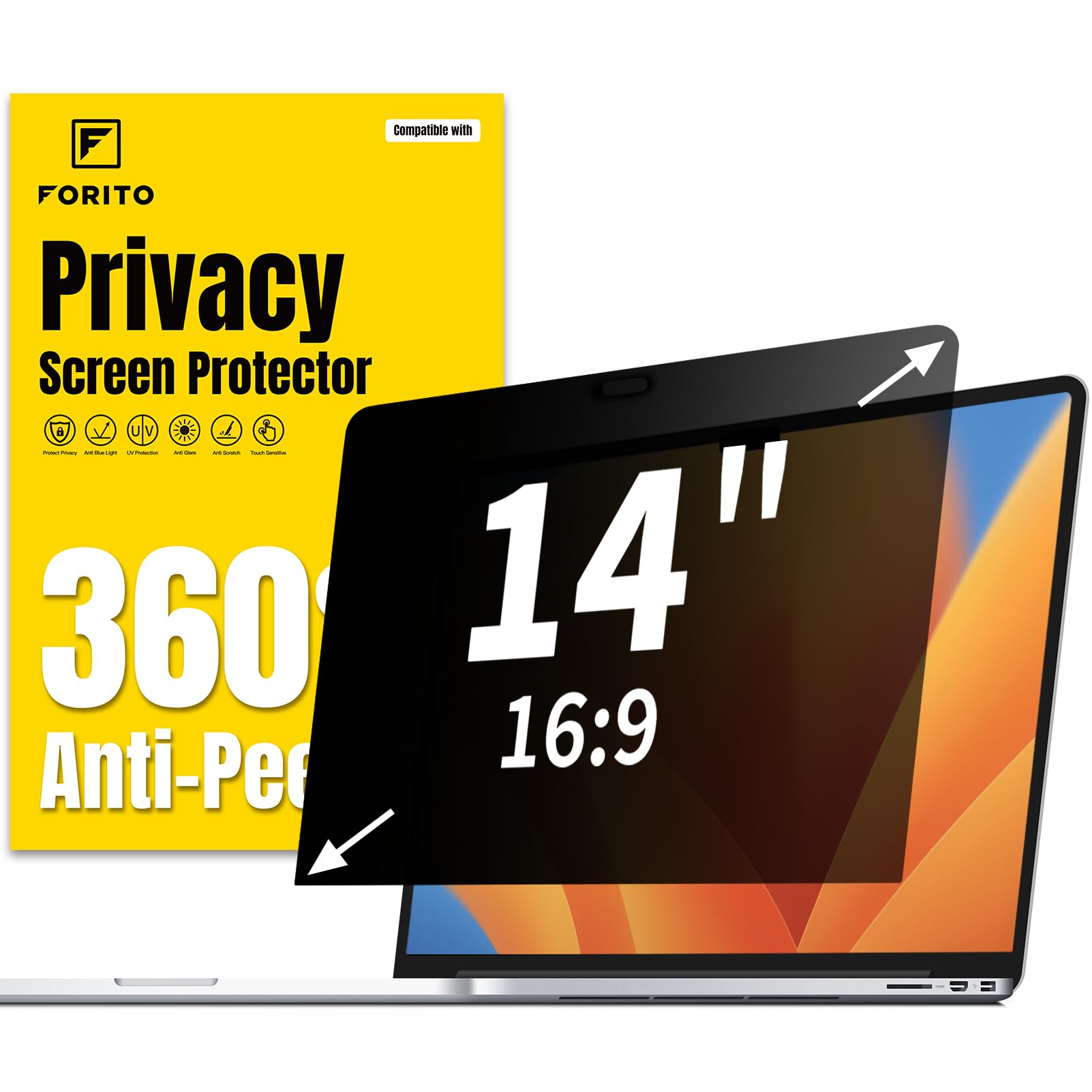Amazon.com: F FORITO 14 Inch 16:9 Laptop Privacy Screen Protector, 360 ...