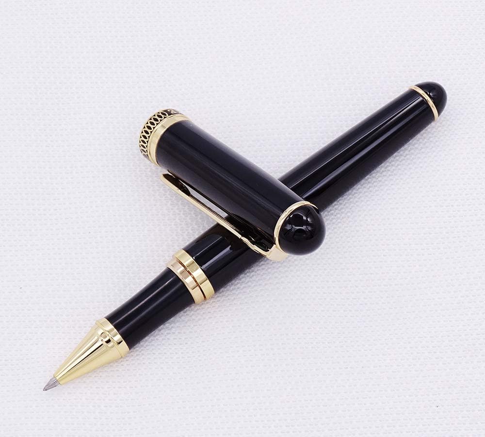 Duke D2 Classic Rollerball Pen, Black Barrel and Gold Clip with Pen ...