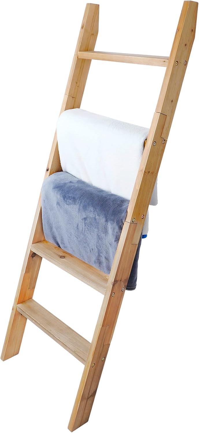 Amazon.com: 5-Tier Wooden Blanket Ladder Rack, 4.75 FT Quilt Rack ...
