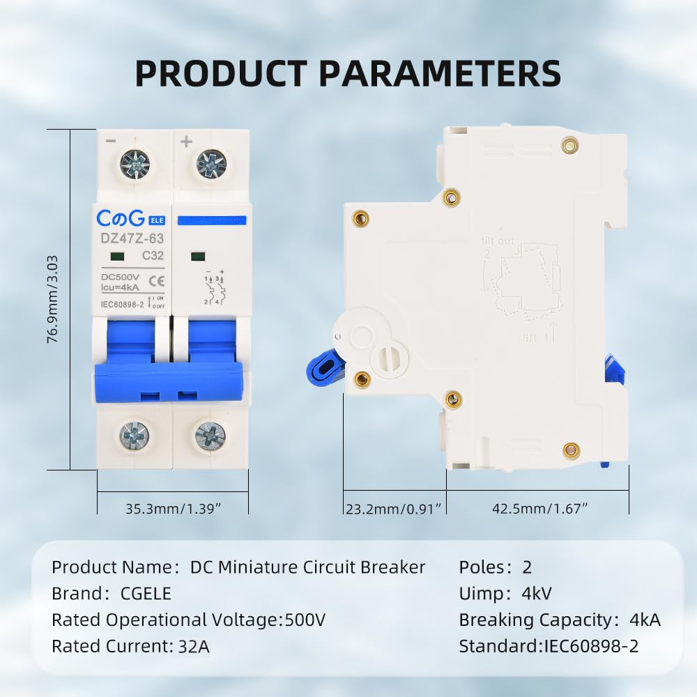 Snapklik.com : DC Miniature Circuit Breaker, 2 Pole 32 Amp 500V DC ...
