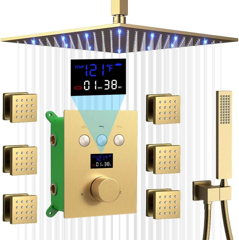 Amazon.com: 16” Thermostatic Rain Shower System with 6 Body Jets & 16 ...