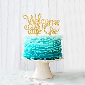 Amazon.com: Welcome Little One Gold Glitter Acrylic Cake Topper 1st ...