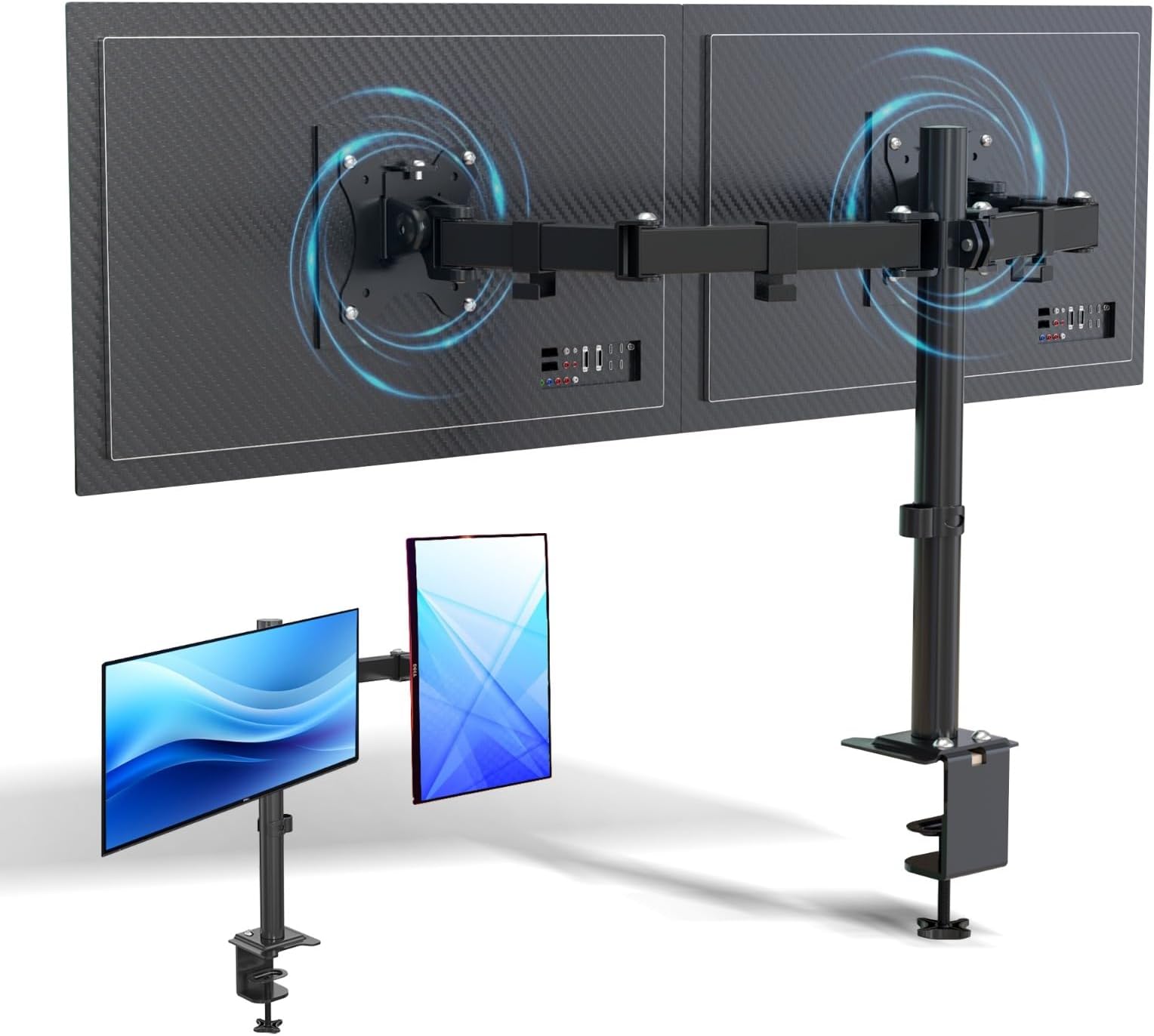 amazon basics Dual Monitor Stand - Height-Adjustable Arm Mount, Steel ...