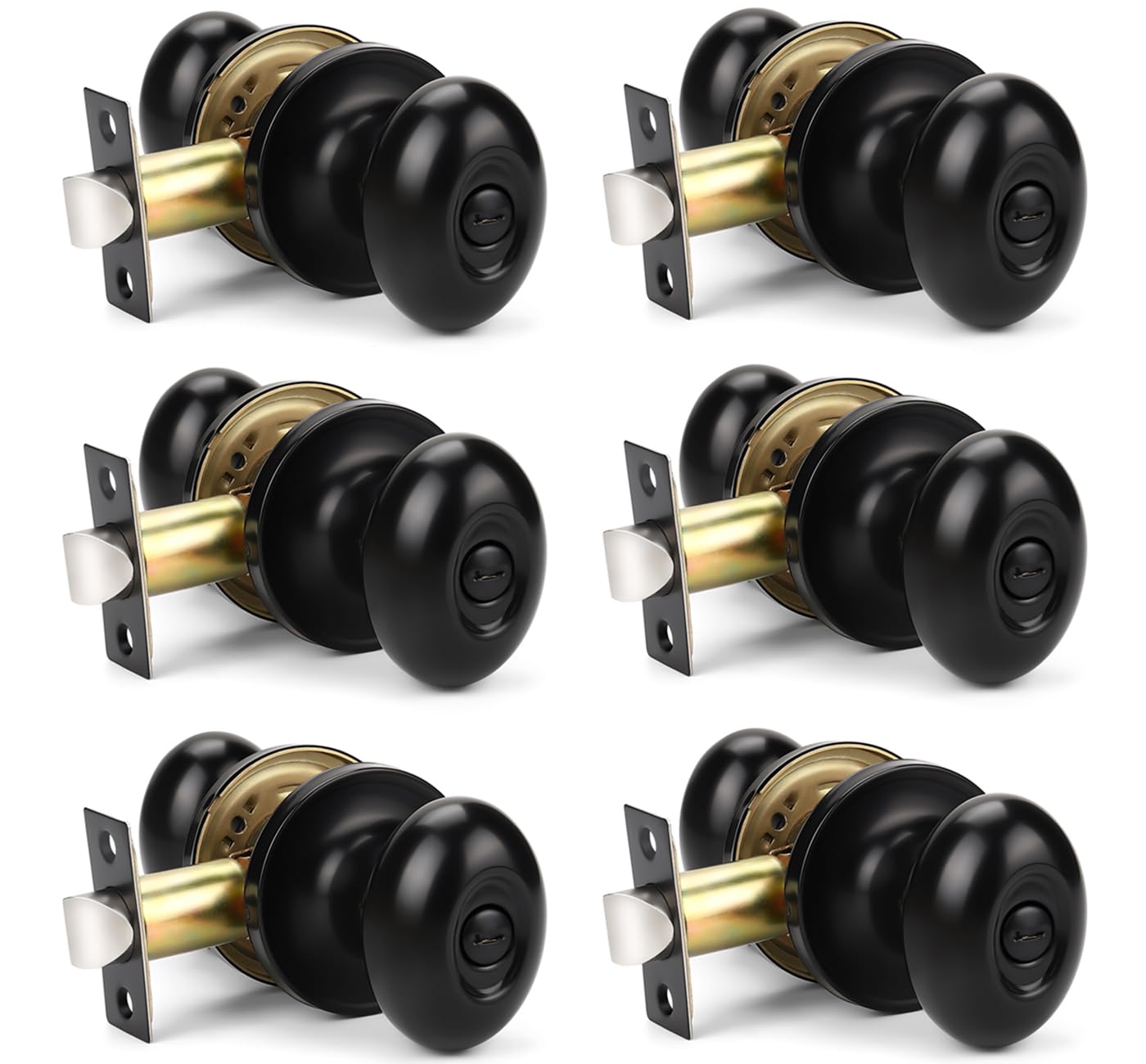 KNOBWELL 6 Pack Matte Black Privacy Door Knobs Lock for Bedroom and ...