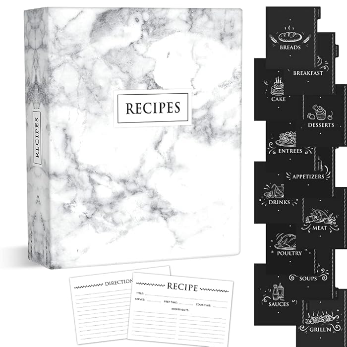 Buy Marble Recipe Organizer with 50 Recipe Cards 4x6 and Full Page ...