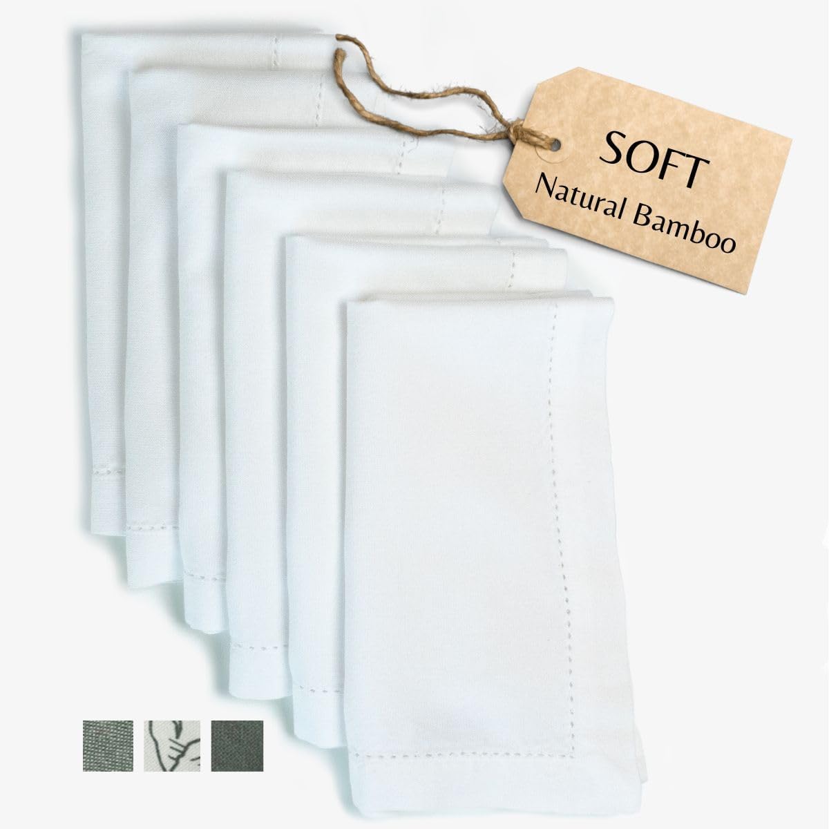 Amazon.com: White Linen Hem Stitch Dinner Napkins - Set of 12 20"x20 ...