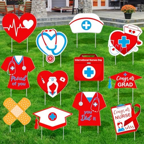 Amazon.com : 9Pcs Nurse Graduation Decorations Yard Signs with Stakes ...
