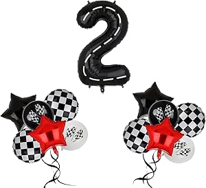 Two Fast Race Car Number 2 Foil Balloons Giant Checkerboard Mylar Star ...