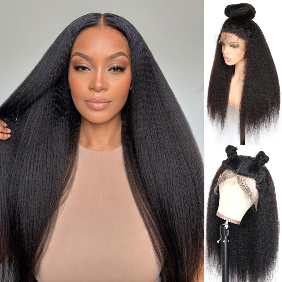 Amazon.com : VIVIBABI Hair Lace Front Wigs Human Hair Kinky Straight ...