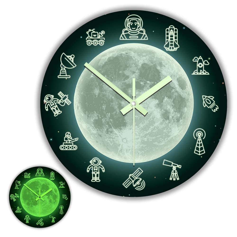 Amazon.com: The Geeky Days Glow in The Dark Wall Clock, Space Travel ...