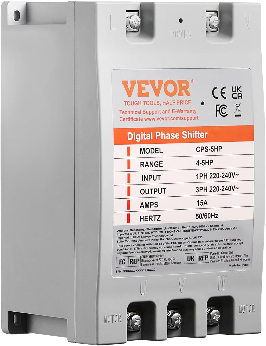 VEVOR 3 Phase Converter - 5HP 15A 220V Single Phase to 3 Phase ...