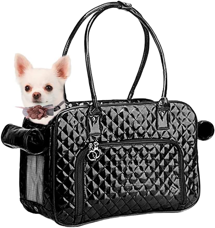 Amazon.com : mpet Dog Cat Faux-Leather Handbag Pet Carrier Tote 16" L x ...