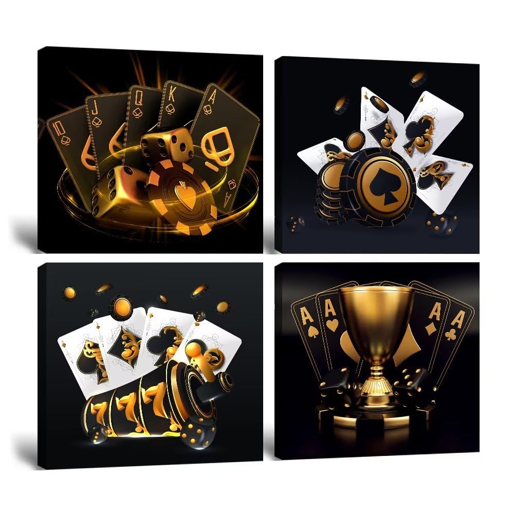 Amazon.com: Wall HDQ Poker Wall Art for Casino, Black and Gold Wall ...