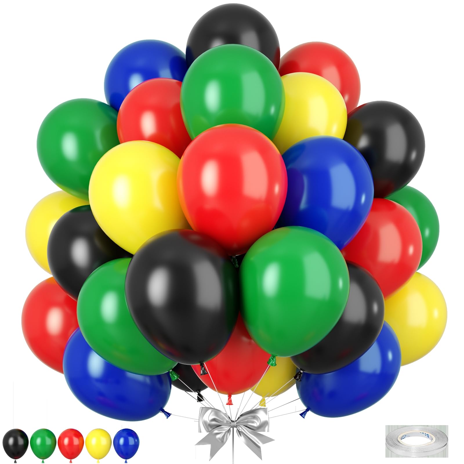 Amazon.com: Red Blue Green Black Balloons, 50pcs Retro Blue Red Yellow ...