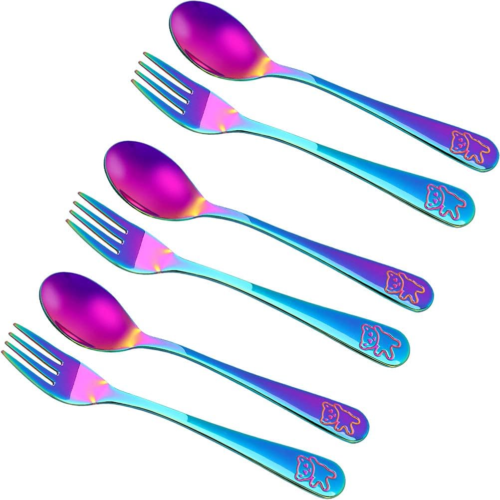 6 Pcs Stainless Steel Rainbow Kids Silverware Set, Children's Safe ...