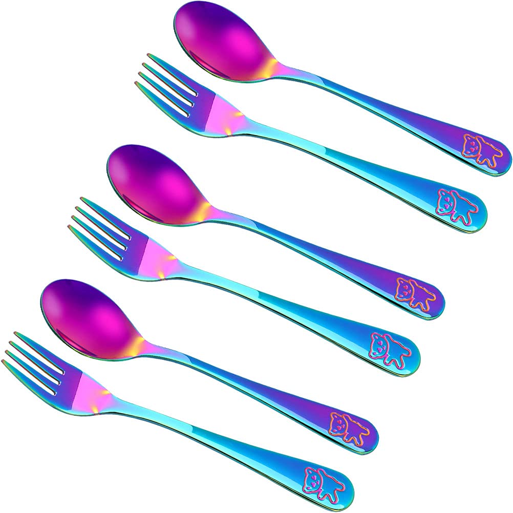 6 Pcs Stainless Steel Rainbow Kids Silverware Set, Children's Safe ...