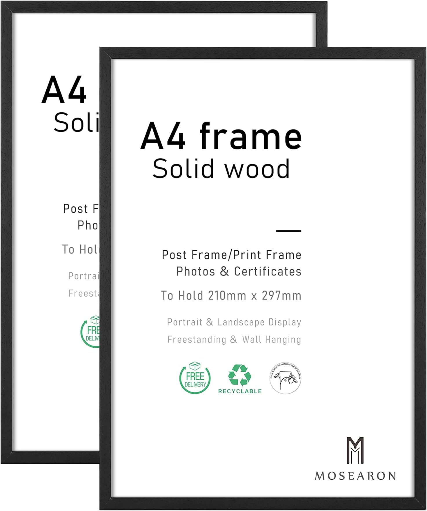HOUSE DAY A4 Picture Frames, 1pcs Wooden Black Photo Frames for Wall ...