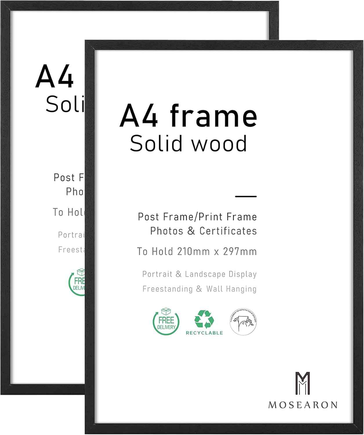 A4 Wood Photo Frame,2 Pack-21x30cm Black Wood Picture Frame,Certificate ...