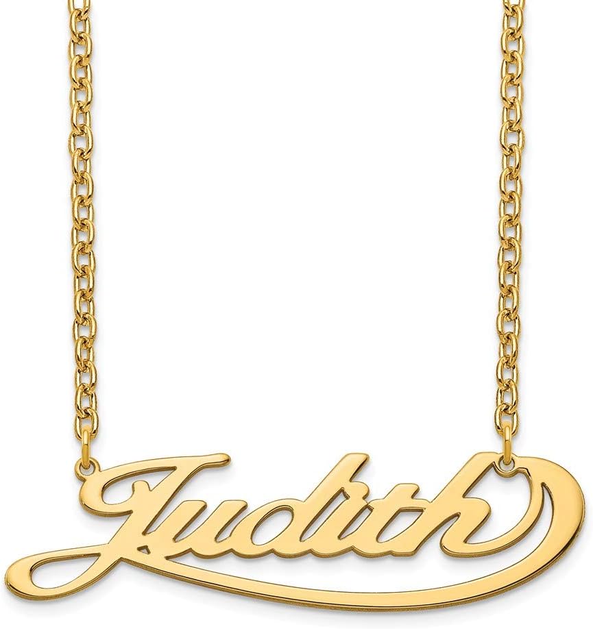 Amazon.com: Solid 14k Yellow Gold Under Swoop Nameplate Pendant ...
