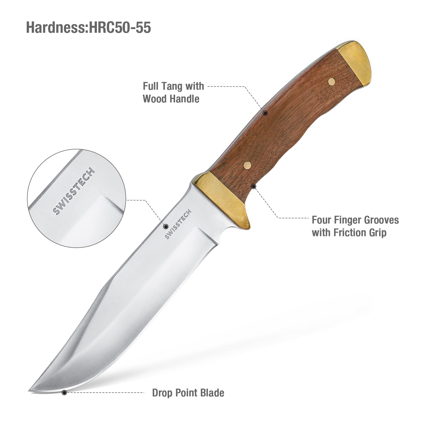 Buy Swiss+Tech Fixed Blade Knife, 11 Inch Full Tang Hunting Knife with ...