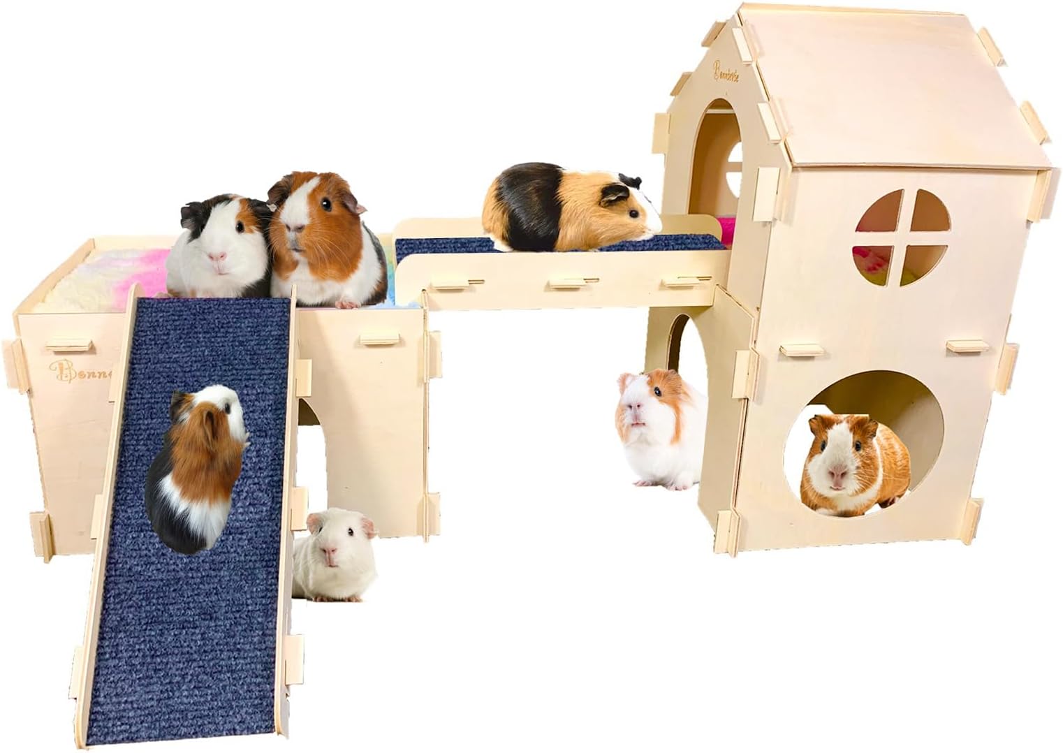 Bonnevie Guinea Pig Hideout House Wooden Castle Set Hide with Ladder ...