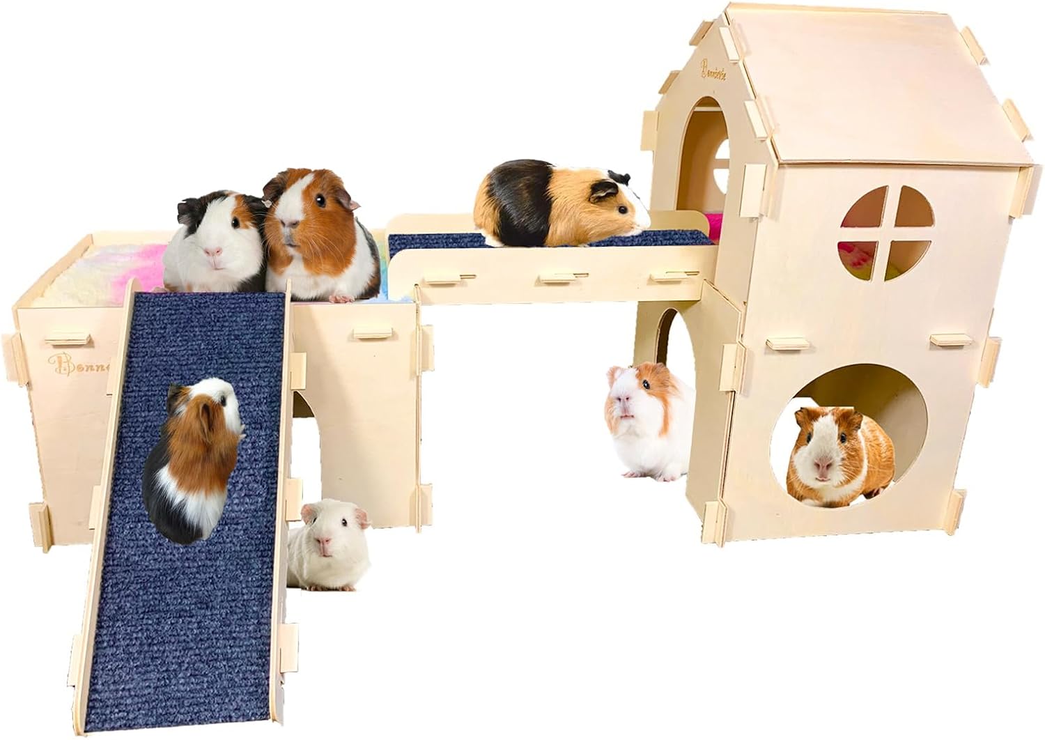 Bonnevie Guinea Pig Hideout House Wooden Castle Set Hide with Ladder ...