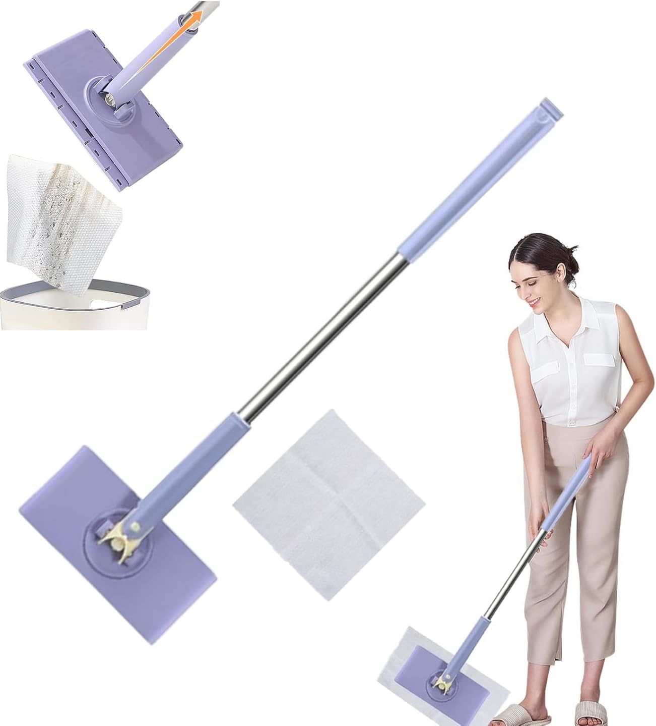MAAUVTOR 360°Rotating Automatic Cloth Changing Mini Mop Hands Free Flat ...