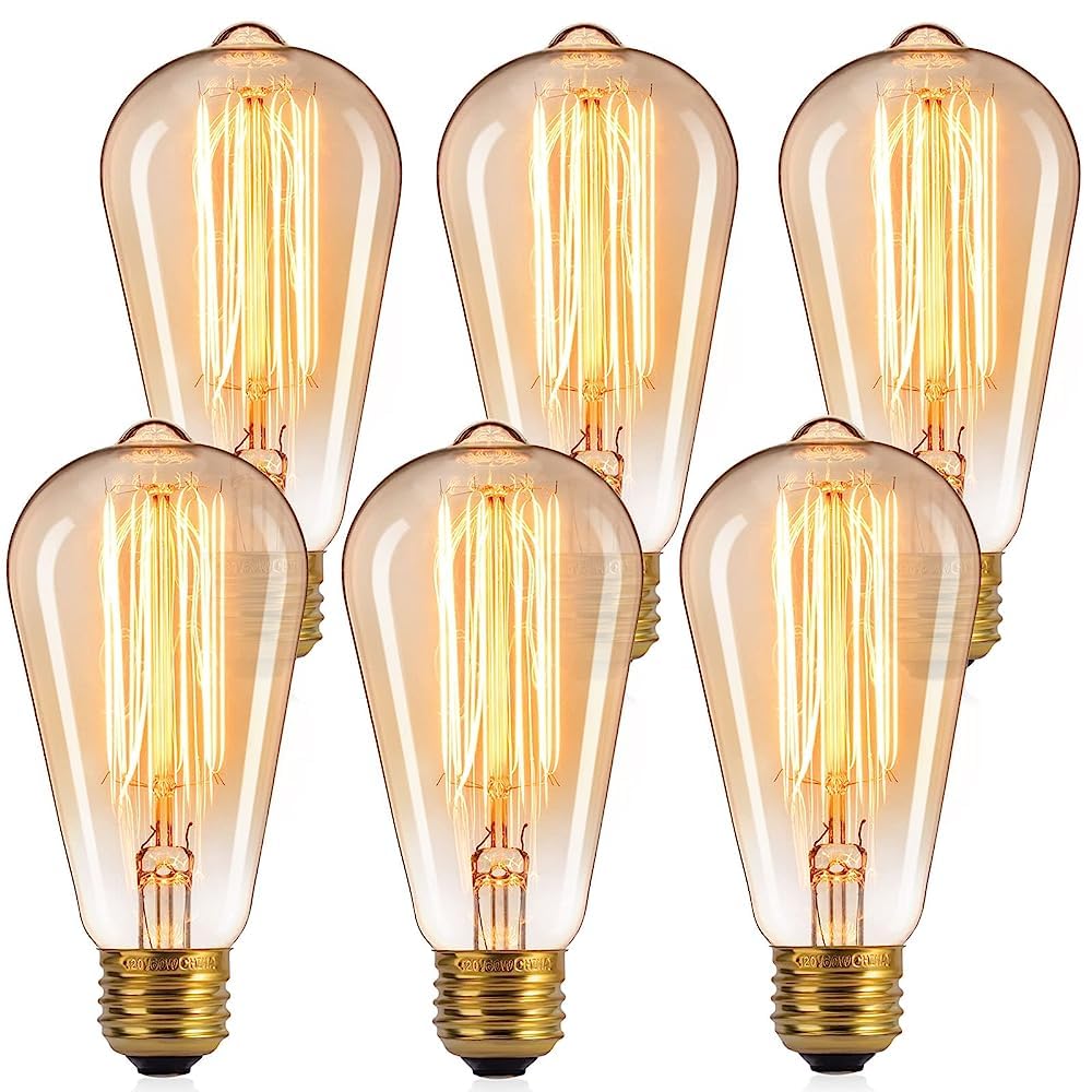 Edison Light Bulbs, 6Pcs Vintage 60 Watt Incandescent Light Bulbs E26 ...