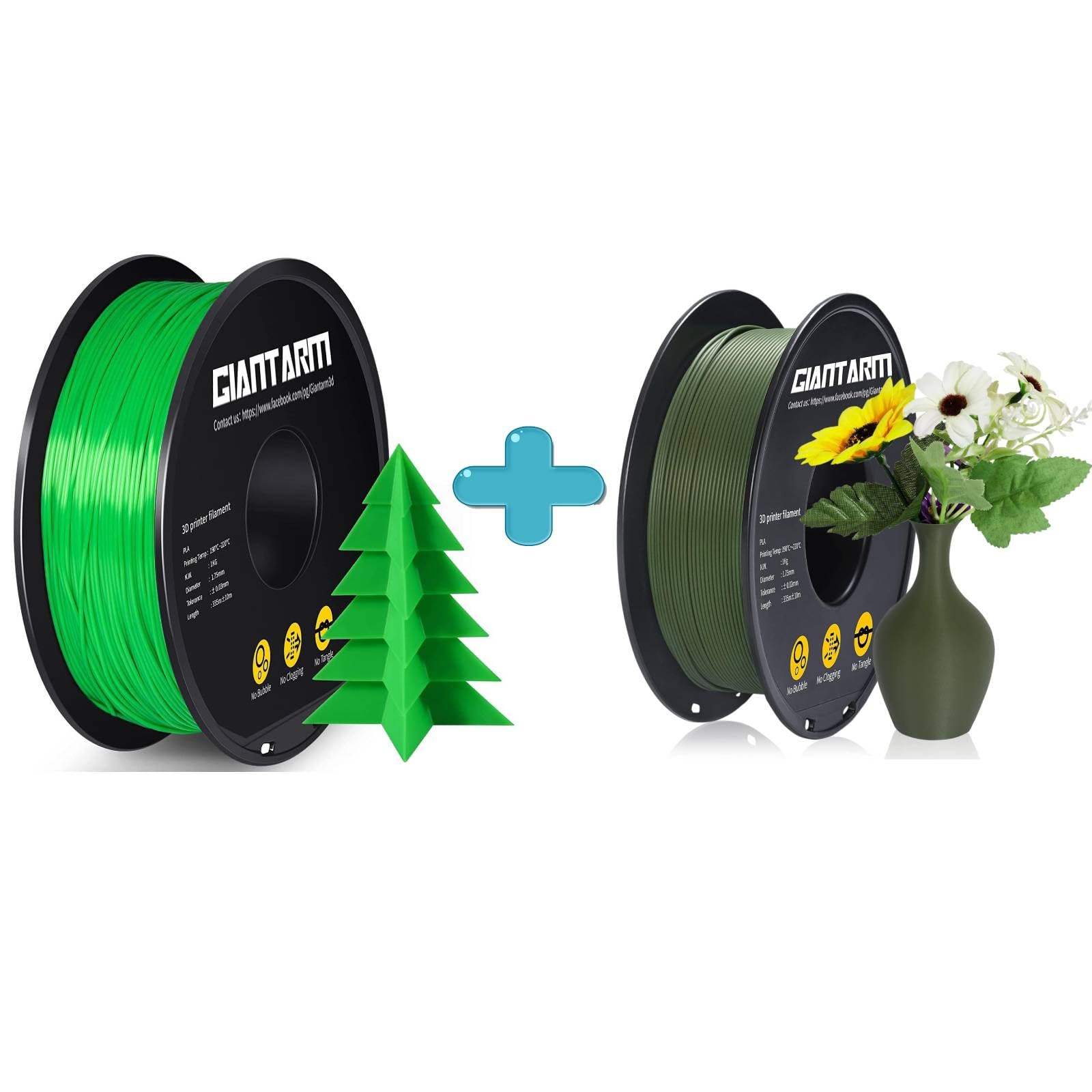 Amazon.com: GIANTARM 3D Printer Filament 1kg,Green PLA and Matte Green ...