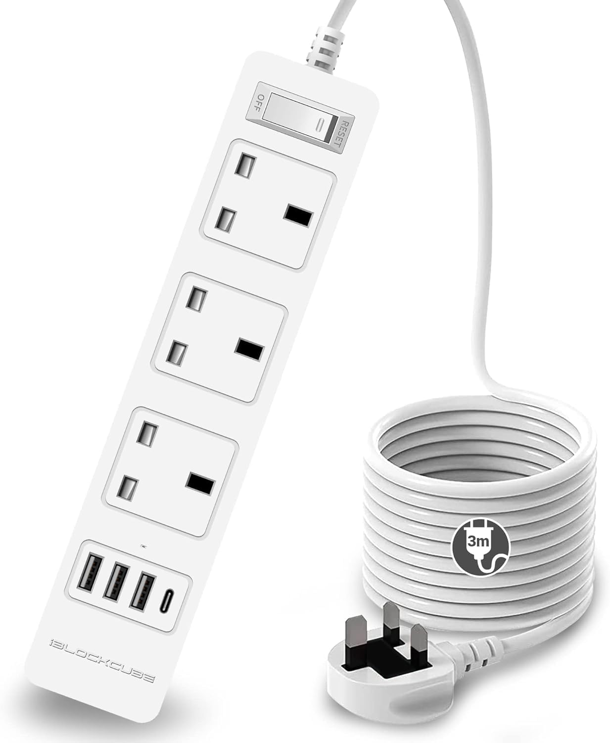 iBlockCube UK Extension Lead 3M(9.84FT) Surge Protected Power Strips 4 ...