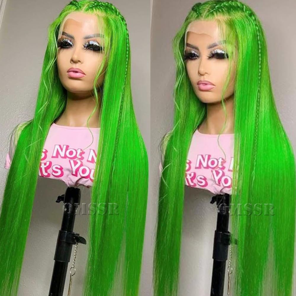 Amazon.com : QMSSR Green Color Synthetic Lace Front Wigs Long Straight ...