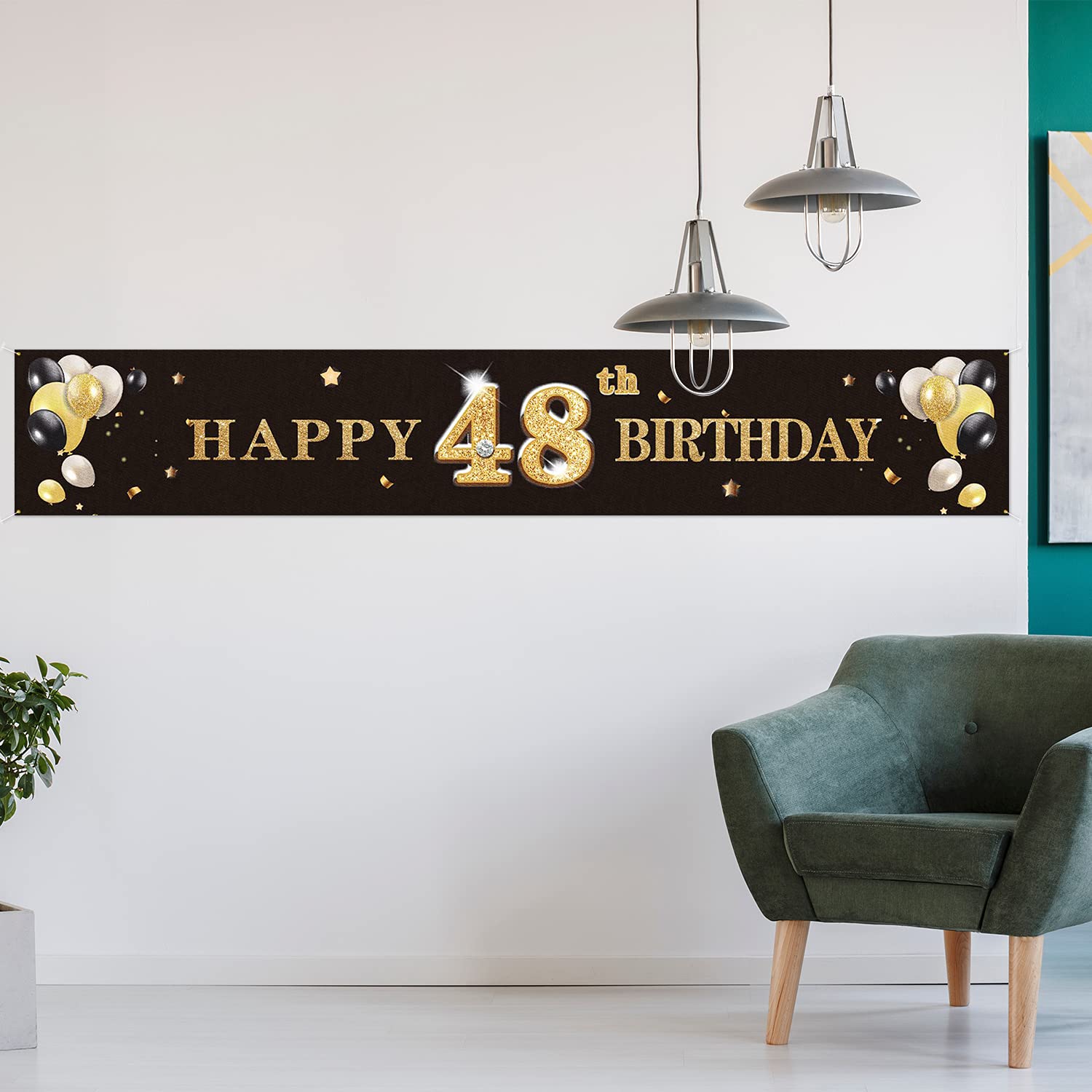 Happy Birthday Banner Happy 48th Birthday Balloons Greeting Card Stock ...