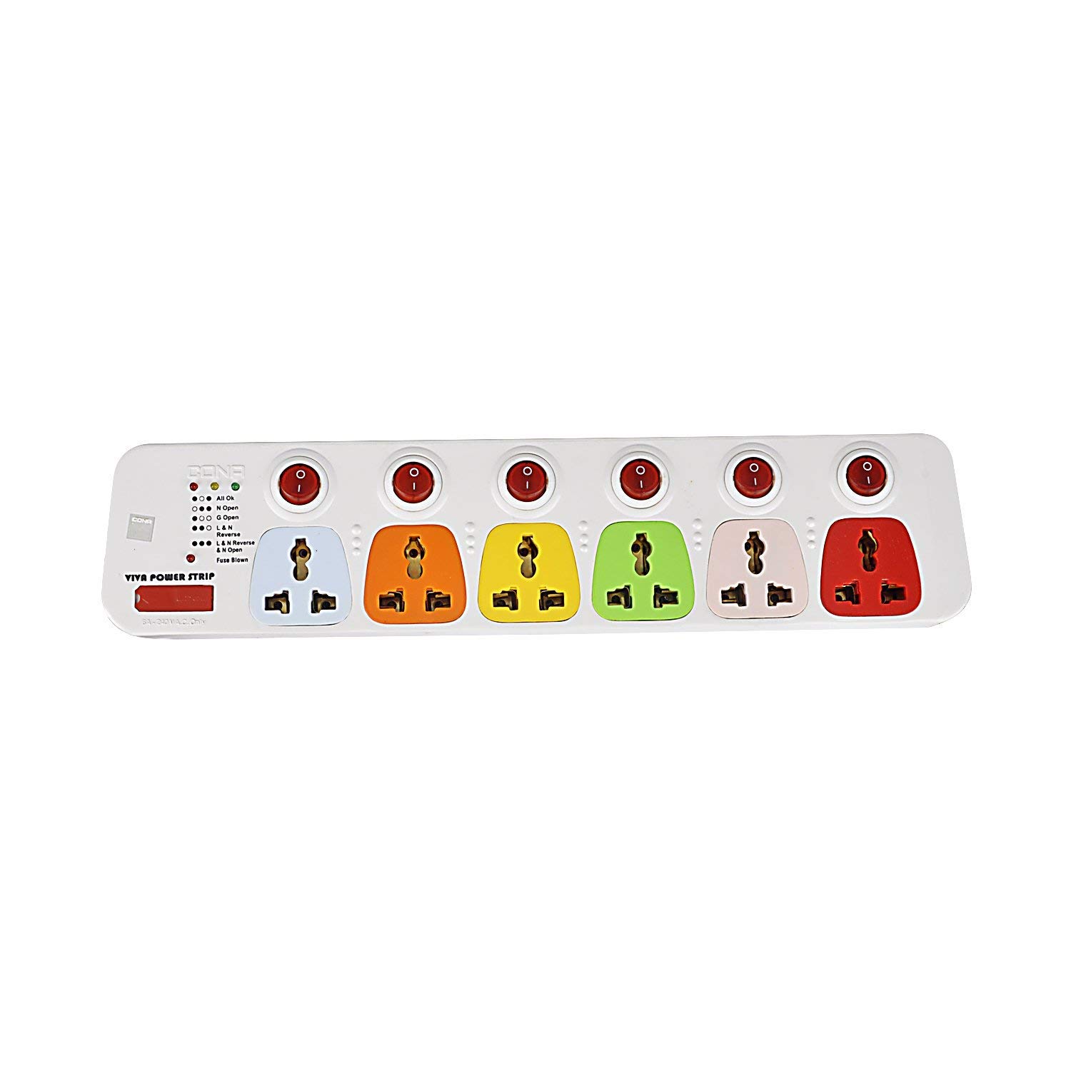 Cona Spike Buster 6 switches & 6 Sockets with 2 MTS Wire Spike Buster ...