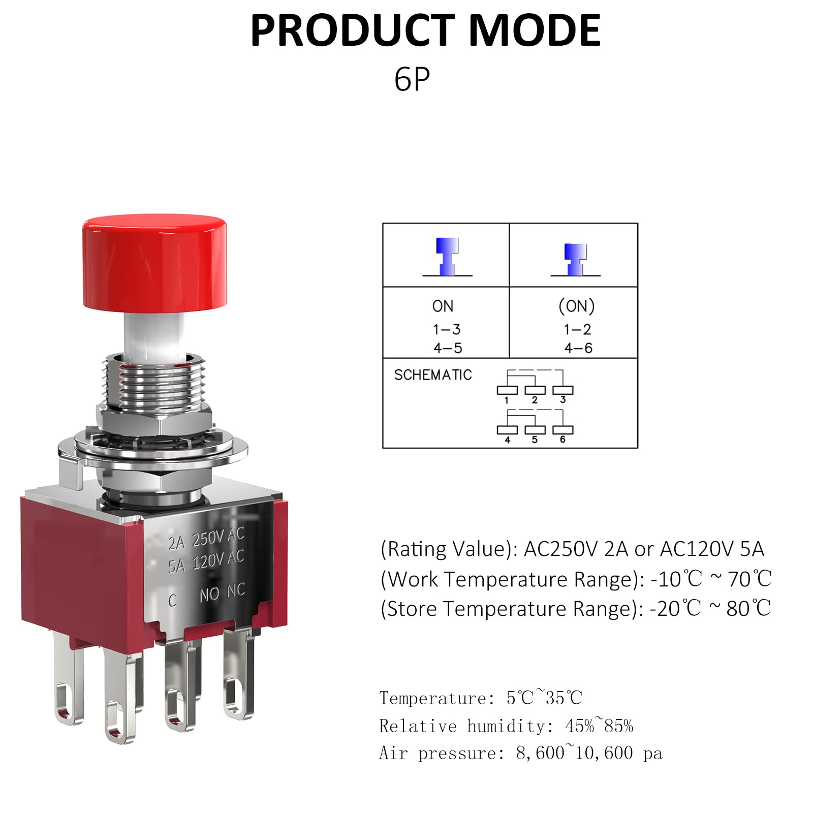 Snapklik.com : DIYhz AC 2A/250V 5A/120V 6 Pin Momentary Push Button ...