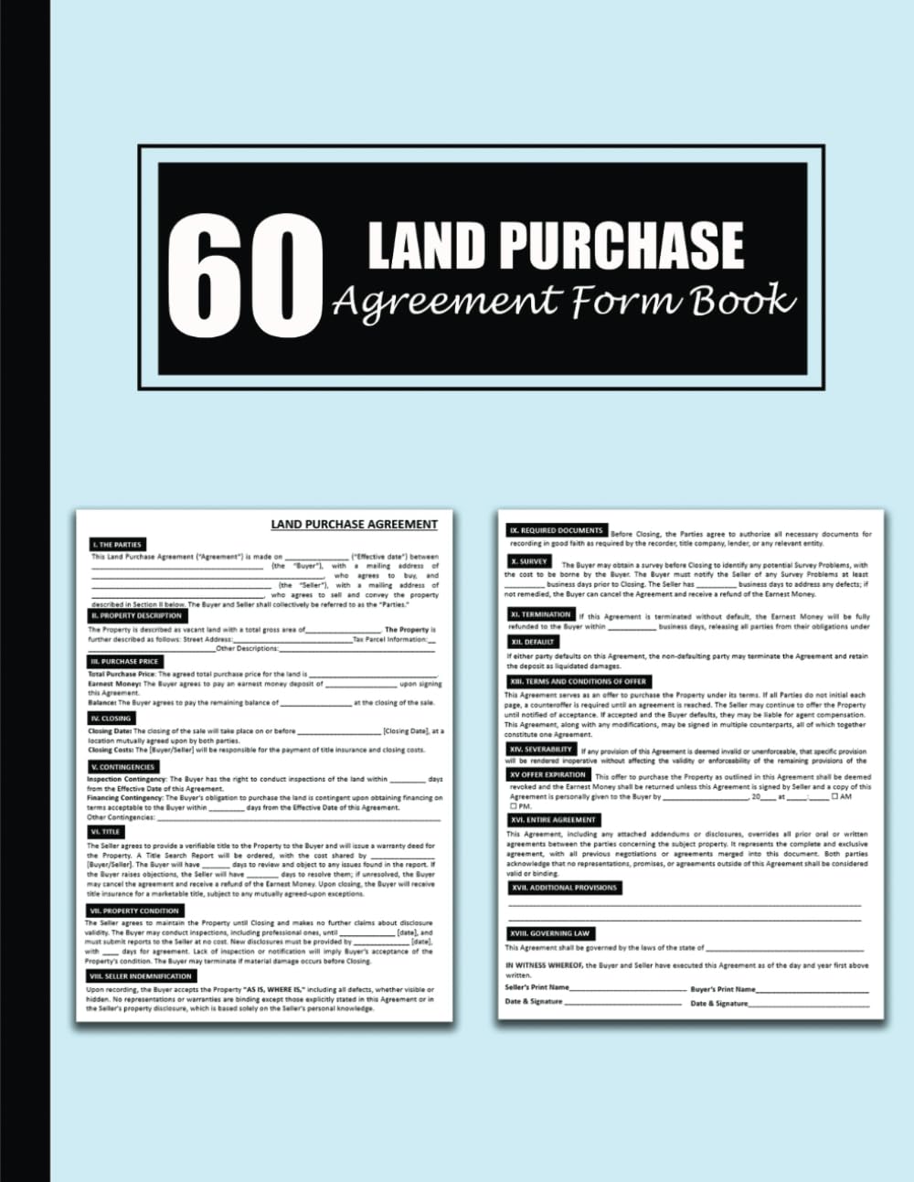 Land Purchase Agreement Form Book: Real Estate Property Sale Contract ...