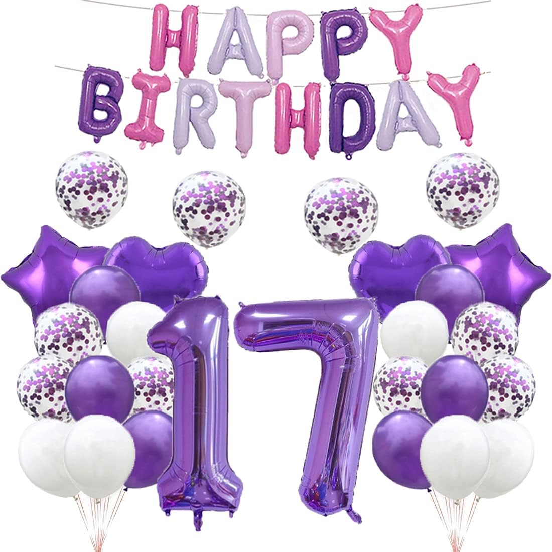 GLZLMM 17th Birthday Balloon 17th Birthday Decorations Purple 17 ...