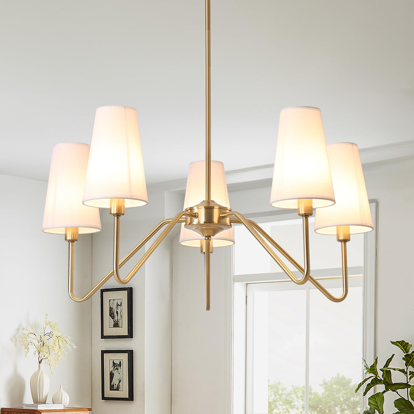 Quaker Style Candle Holder Chandelier Large French Gilded Brass 5 Arm