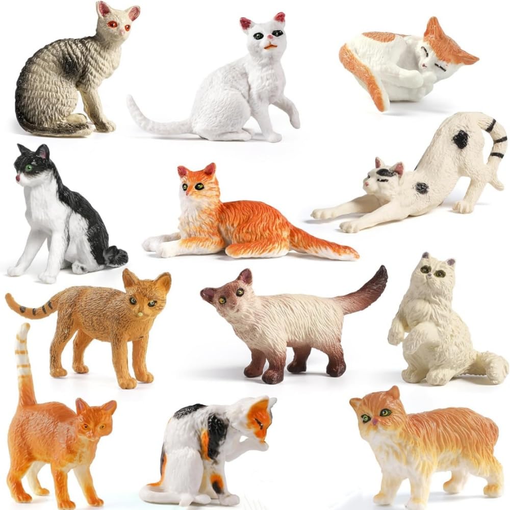 Amazon.com: OUKEYI 12PCS Mini Cat Figurines Toy Set，Realistic Plastic ...