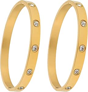 Amazon.com: Gold Bracelets for Women- 2Pcs 14K Gold Plated Stackable ...