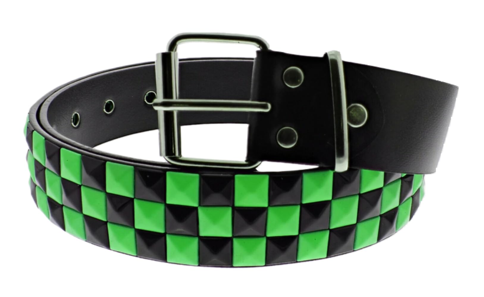 Unisex 3 Row Pyramid Studded Belt Bicolour Black and Green Check ...